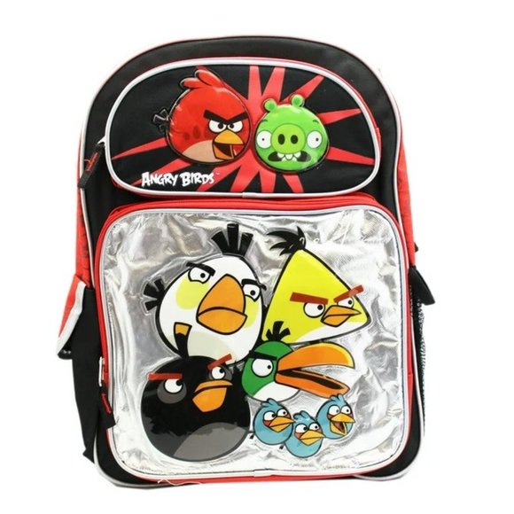 angry birds | Accessories | Angry Birds Backpack Silver Front Redblack ...